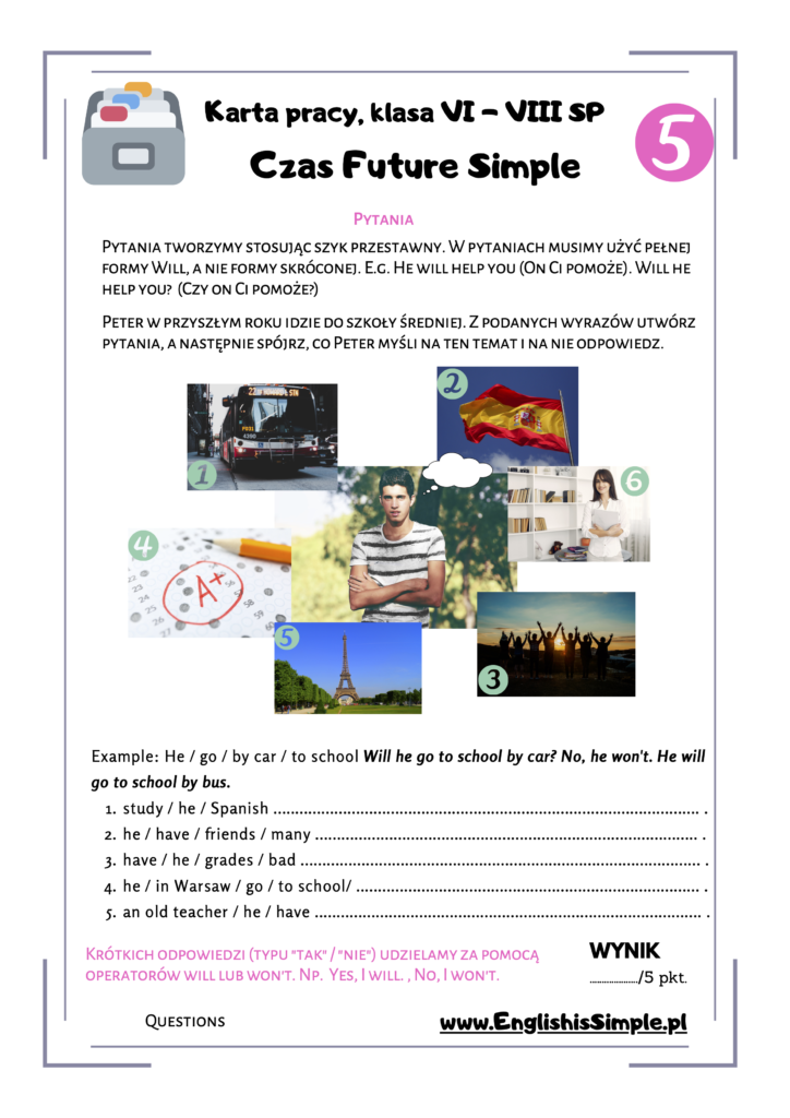Czas FUTURE SIMPLE - Karty pracy - ENGLISH IS SIMPLE